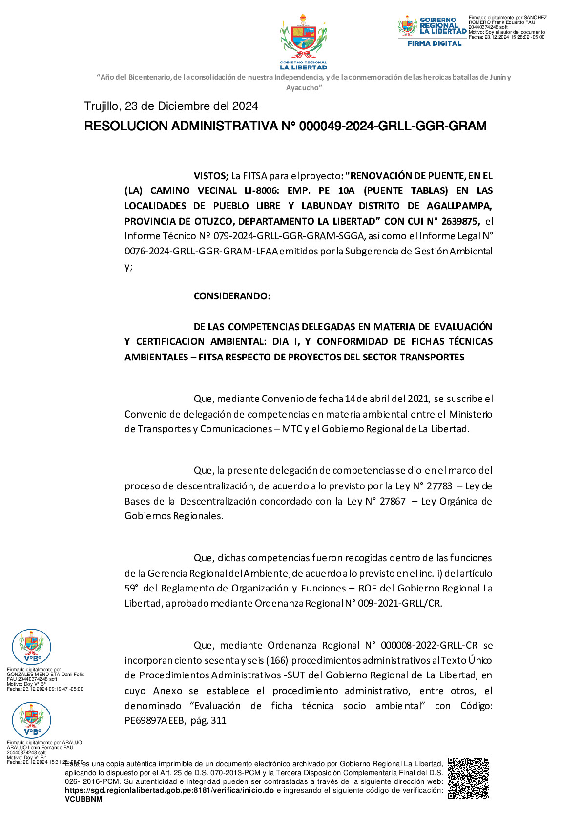RESOLUCION ADMINISTRATIVA N° 000049-2024-GRLL-GGR-GRAM | SINIA